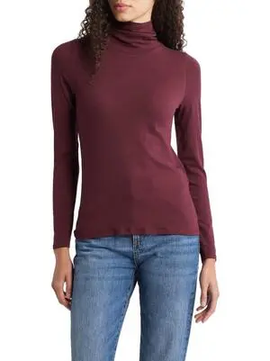 Eileen Fisher Turtleneck Stretch Organic Cotton Blend Top - Wine