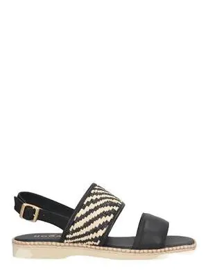 Hogan Leather And Raffia Espadrille Sandals - Black
