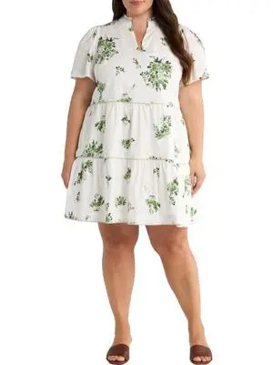 SUGARLIPS Ria Floral Candace Cotton Tiered Dress - White/sage/emerald