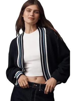 Maeve Waffle Knit Cardigan Sweater - Navy/blue
