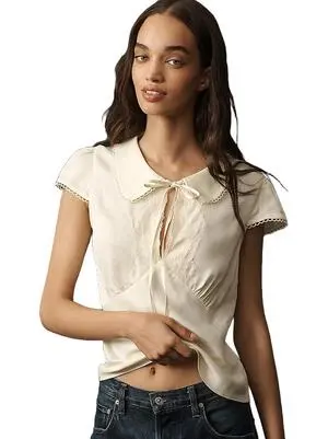 Anthropologie Silky Peter Pan Collared Blouse - Ivory
