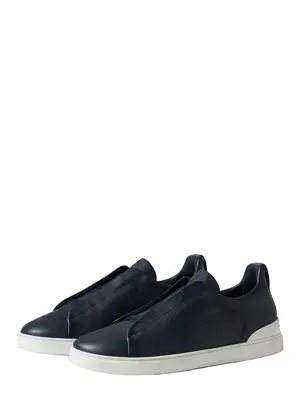 Zegna Triple Stitch Leather Sneakers Blue
