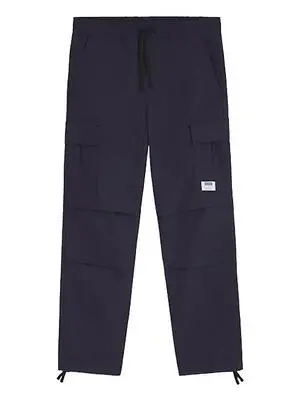 Hugo Logo-patch Elasticated-waist Cotton Cargo Trousers - Navy