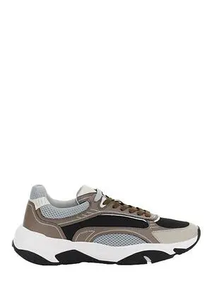 Boggi Milano Leather And Woven Low-top Trainers - Taupe