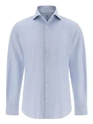 Boggi Milano Striped Regular-fit Cotton-blend Jersey Shirt - Light Blue