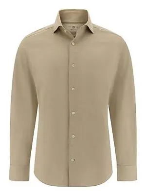 Boggi Milano Closed-collar Regular-fit Cotton-blend Jersey Shirt - Beige