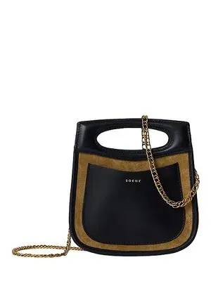 Soeur Mini Suede And Leather Top-handle Bag - Bronze/noir
