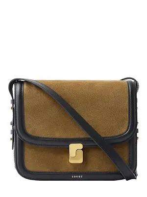 Soeur Bellissima Maxi Suede And Leather Cross Body Bag - Bronze/noir