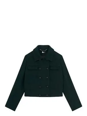 The Kooples Flap-pocket Double-breasted Wool-blend Jacket - Bottle Green