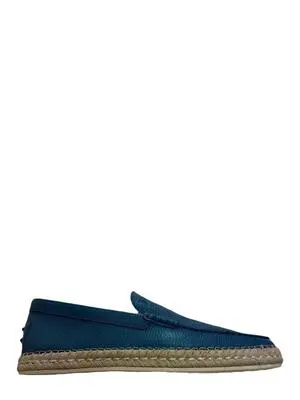 TOD'S Raffia Platform Leather Loafers - Blue