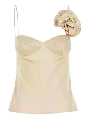 Magda Butrym Rose-appliqué Satin Top - Neutrals