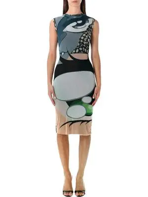 Ottolinger Graphic-print Mesh Mini Dress - Grey