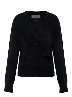 Ami Heart-embroidered Wool Cardigan - Black