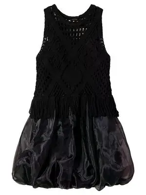 TWINSET Crochet-trimmed Bubble Mini Dress - Black