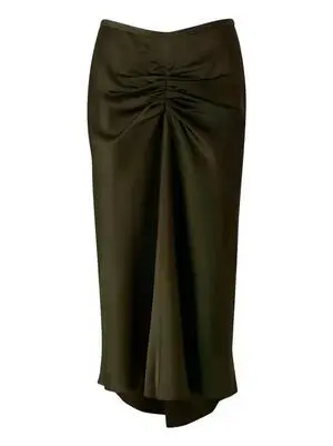 Victoria Beckham Pleated Wool Midi Skirt - Green