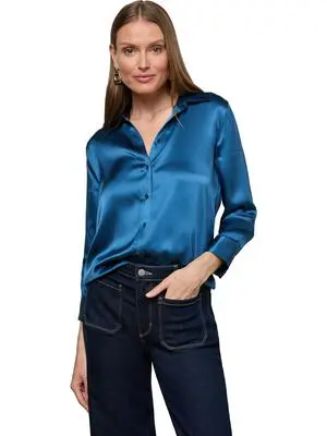 L'Agence Dani Silk Blouse Top Stone Blue