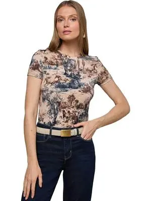 L'Agence Ressi Fitted T-Shirt Tan Multi Western Toile