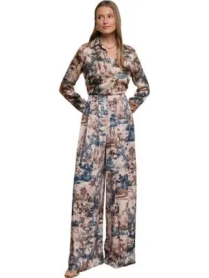 L'Agence Nova Pleated Wide-leg Trousers - Tan Multi Western Toile