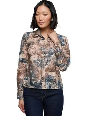 L'Agence Maia Printed Lace Blouse - Tan Multi Western Toile