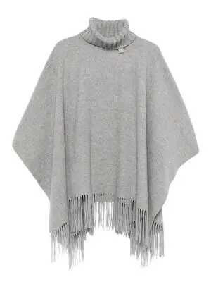 Fabiana Filippi Turtleneck Fringe Poncho - Grey