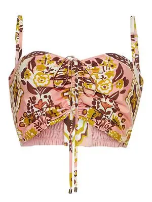 Cara Cara Floral-print Drawstring Top - Pink
