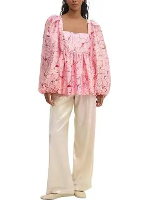 Stine Goya Floral Balloon-sleeve Top - Pink