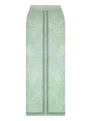 Calle Del Mar Garden Party Dragonfly-pattern Knitted Skirt - Green