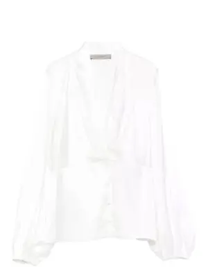D.exterior Balloon-sleeve Button Top - White