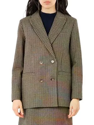 A.p.c. Gingham-check Double-breasted Coat - Brown
