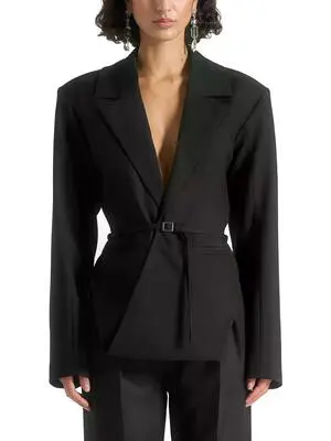 Manière De Voir Plunge Tailored Belted Blazer - Black