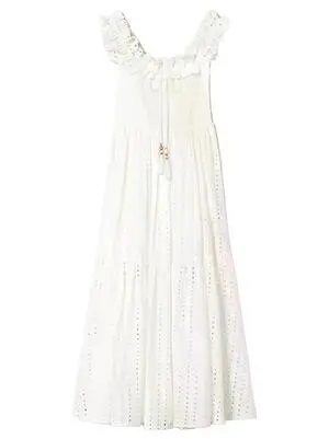 TWINSET Eyelet Ruffle Midi Dress - White