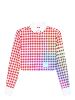 Thom Browne Gingham Check Shirt With 4-bar Stripes - Red