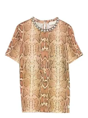 Zimmermann Embellished Snake-print T-shirt - Neutrals