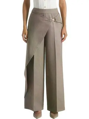 Manière De Voir Beryl Wrap-tailored Trousers With Hardware Detail - Neutrals