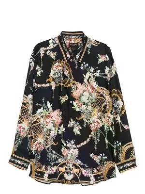 Camilla Baroque-print Buttoned Shirt - Black