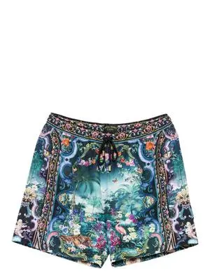 Camilla Baroque-print Swim Shorts - Black