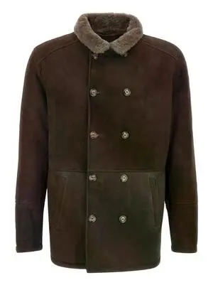 BARBA NAPOLI Shearling-collar Double-breasted Jacket - Brown