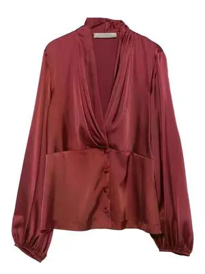D.exterior Pleated Button-front Blouse - Red