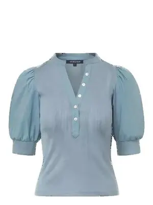 Veronica Beard Puff-sleeve Button Top - Blue