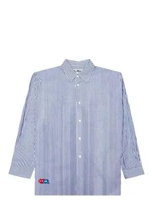 Play Comme Des Garcon Striped Embroidered-detail Shirt - Blue