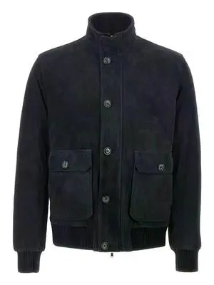 BARBA NAPOLI Button-fastening Jacket With Ribbed Collar - Blue