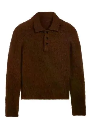 Ami Brushed-finish Polo-collar Jumper - Brown