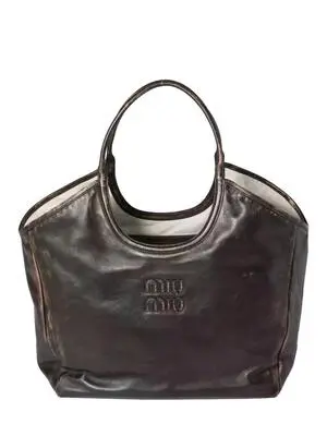 Miu Miu Leather Logo Tote Bag - Brown