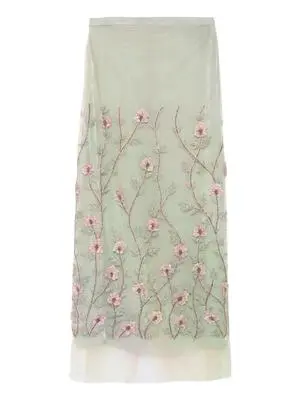 Costarellos Floral-embroidered Tulle Midi Skirt - Neutrals