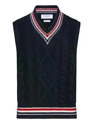 Thom Browne Aran Knit Cable-stitch Wool Vest - Blue
