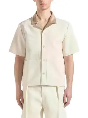 Manière De Voir Joel Suede-effect-collar Cream Twill Shirt - Neutrals