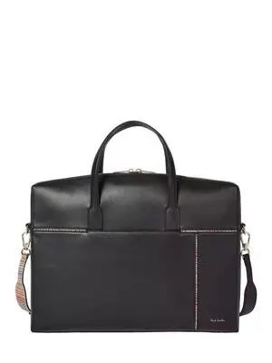 Paul Smith Leather Laptop Bag With Multi-stripe Detail - Black