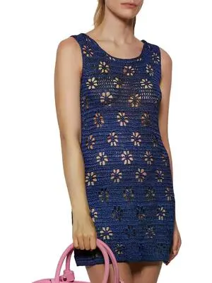Calle Del Mar Floral-crochet Mini Dress - Blue