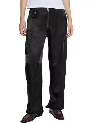 GANNI Satin Cargo Trousers - Black