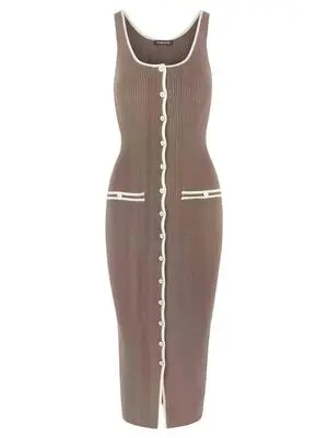 Manière De Voir Ribbed Button-front Midi Dress - Brown